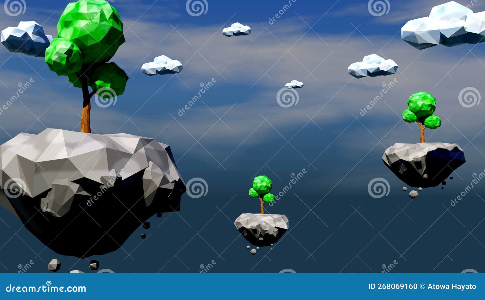3D Rendering - Low Polly Flaying Island - Perfect for Background Stock ...