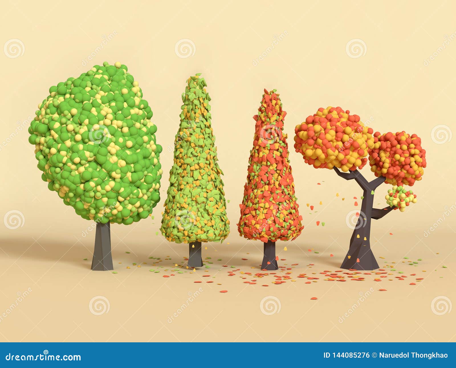 3d Rendering Low Poly Cartoon Tree Fall/autumn Nature Stock ...