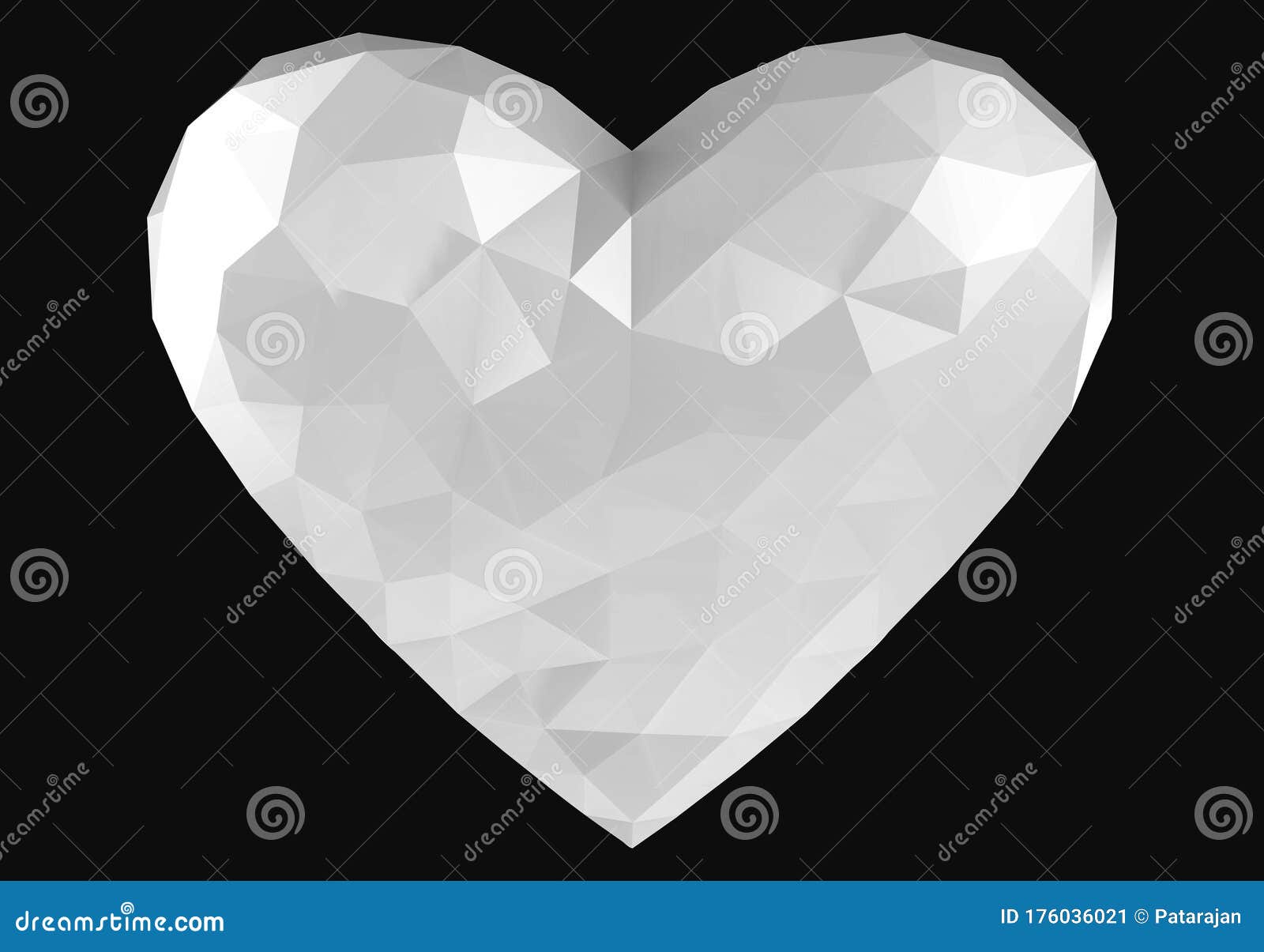 3d Rendering. Low Tri Polygon in White Gray Heart Shape Isolated on ...