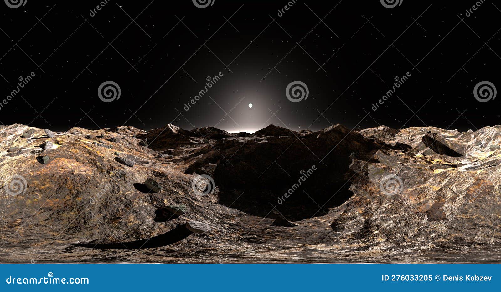 3d Rendering. Lunar Mountain Landscape Against the Backdrop of the Sun ...
