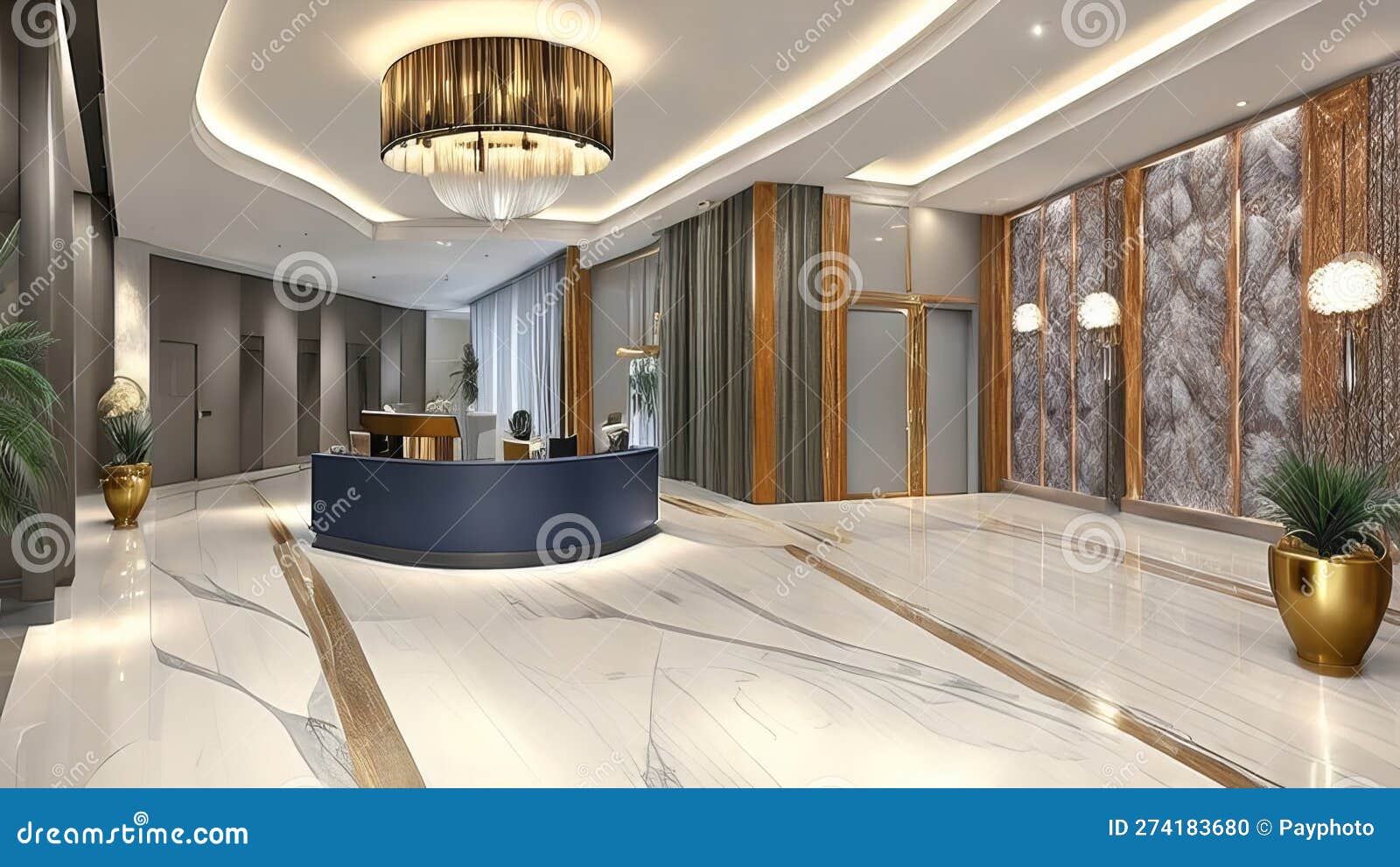 3D Rendering of a Luxurious Hotel Lobby. Stock Illustration ...