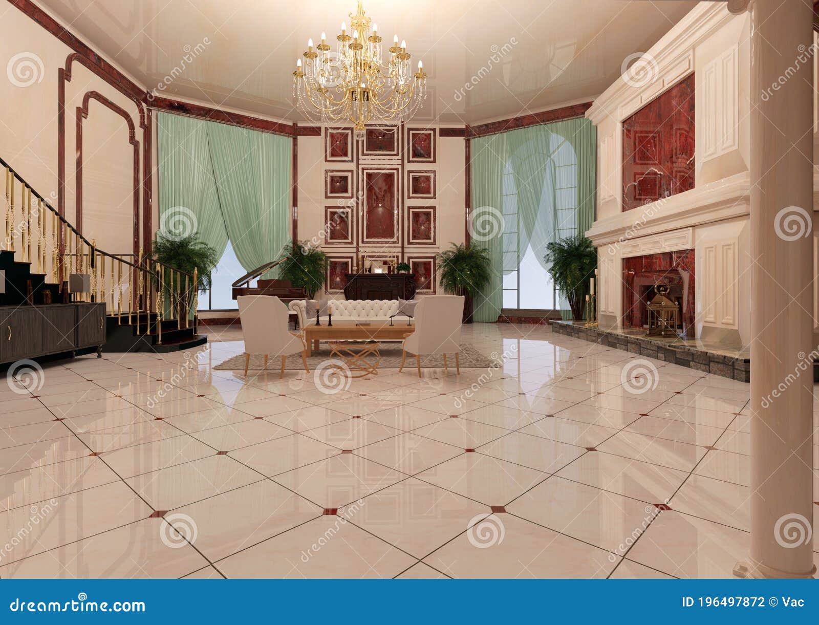 3D Rendering Big Foyer stock illustration. Illustration of architecture ...