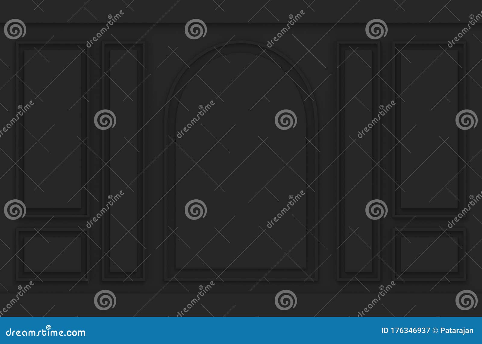 3d Rendering. Luxury Black Classical Pattern Design Vintage Wood Wall ...