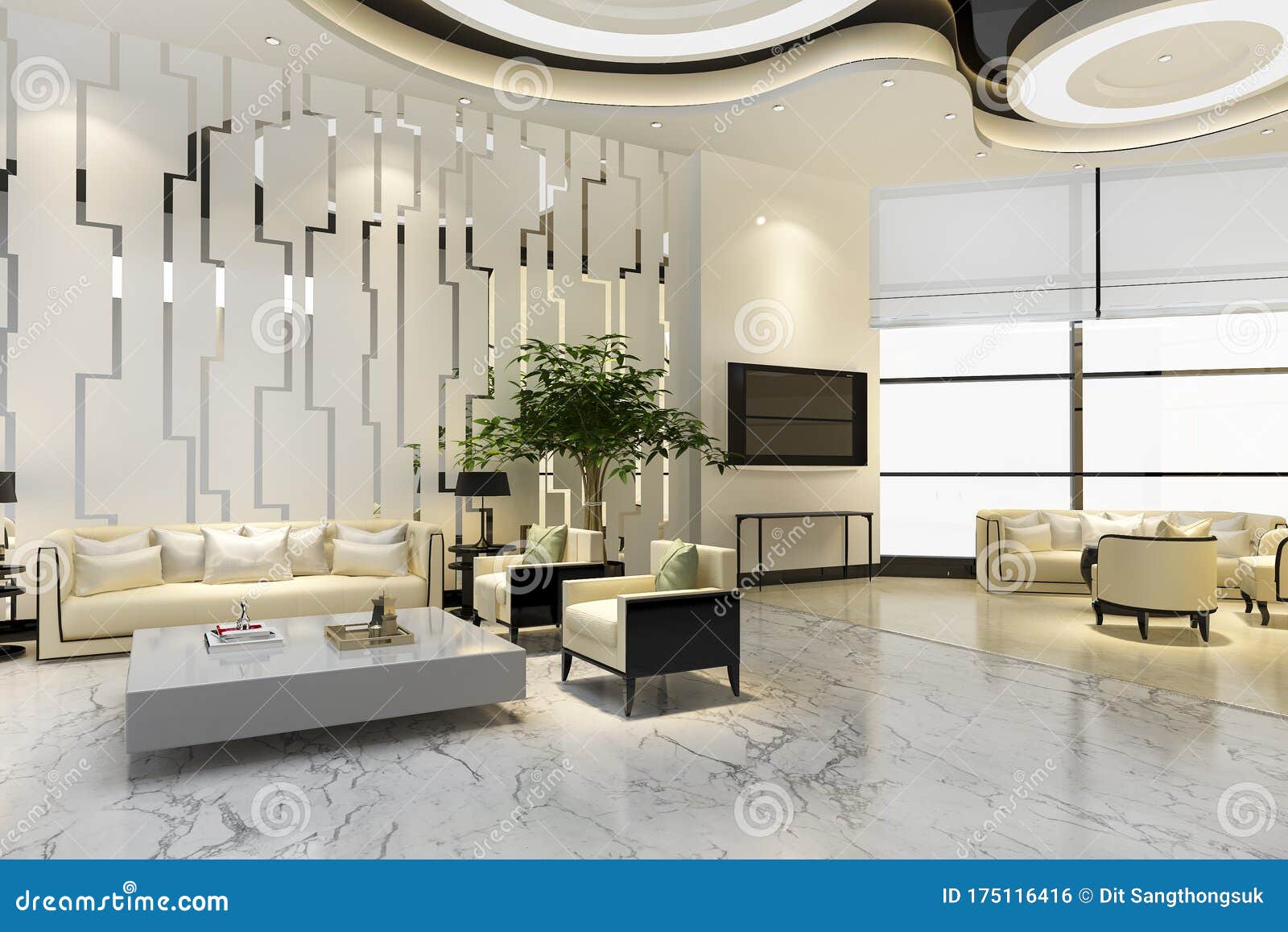 3d Rendering Luxury Hotel and Office Reception Hall and Lounge ...