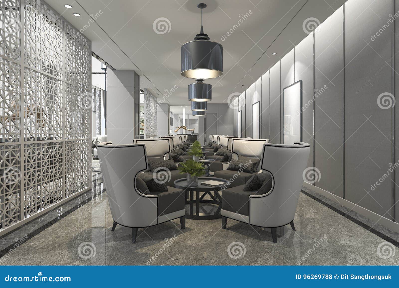 3d Rendering Luxury Hotel Reception and Lounge Restaurant Stock ...