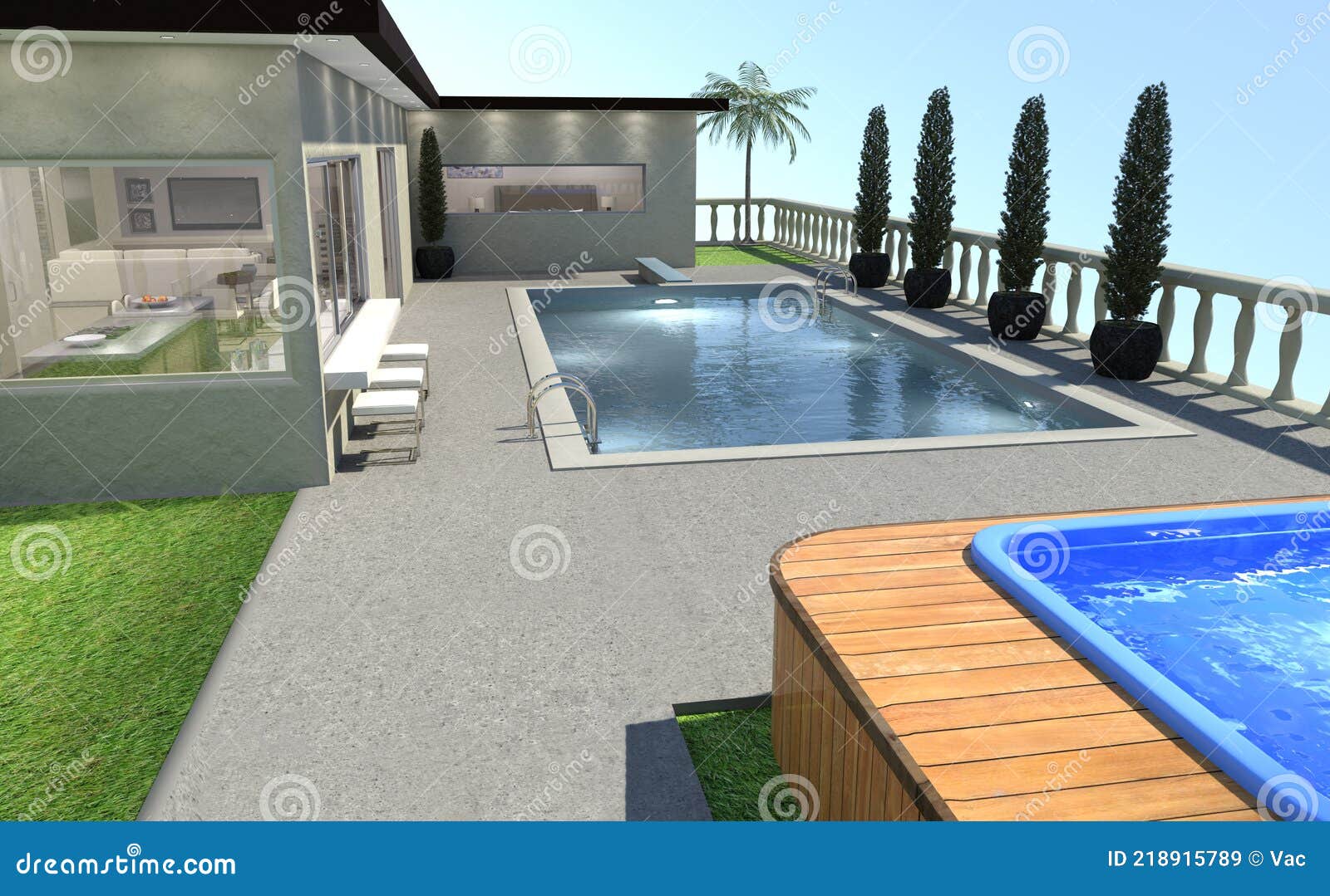 3D Rendering Luxury House and Pool Stock Illustration - Illustration of ...