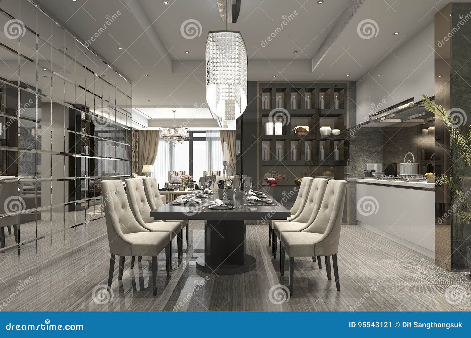 3d Rendering Luxury and Modern Restaurant and Dining Zone Stock ...