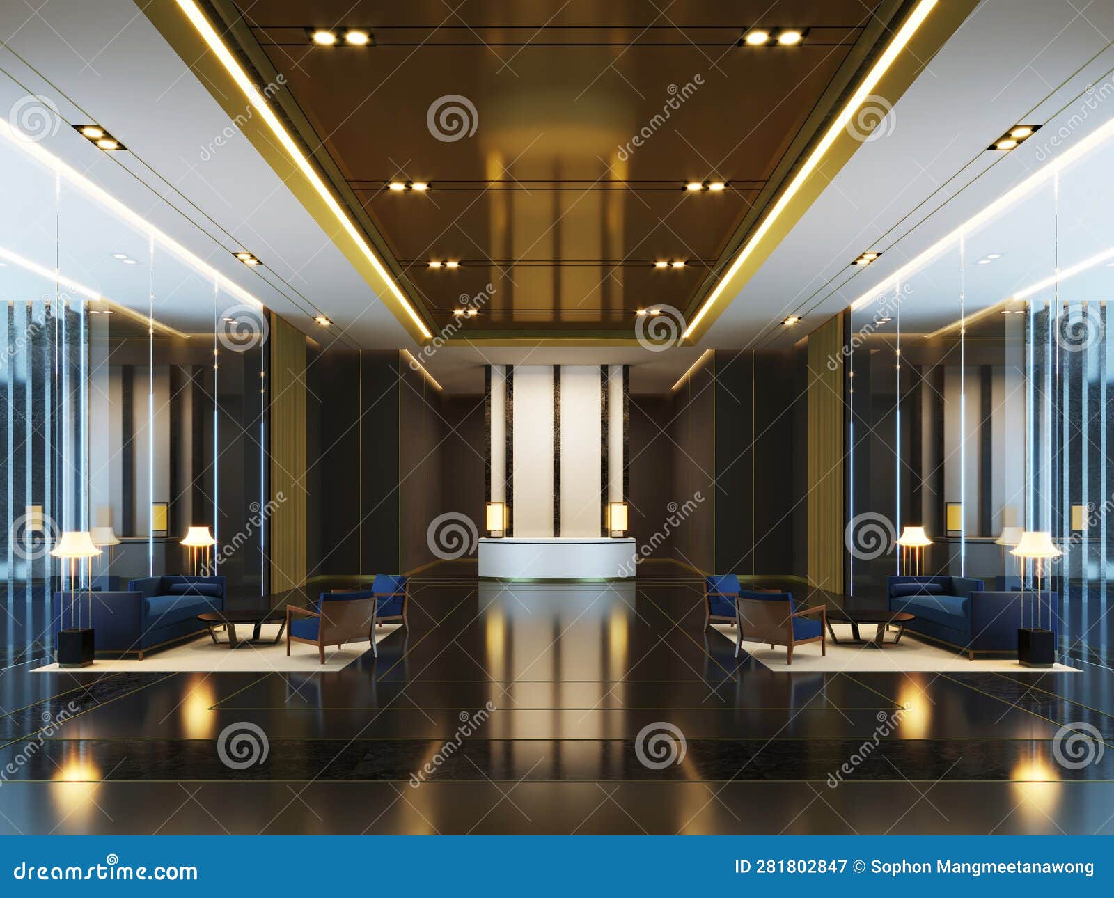 3D Rendering Luxury Reception Lobby Night Club Stock Illustration ...