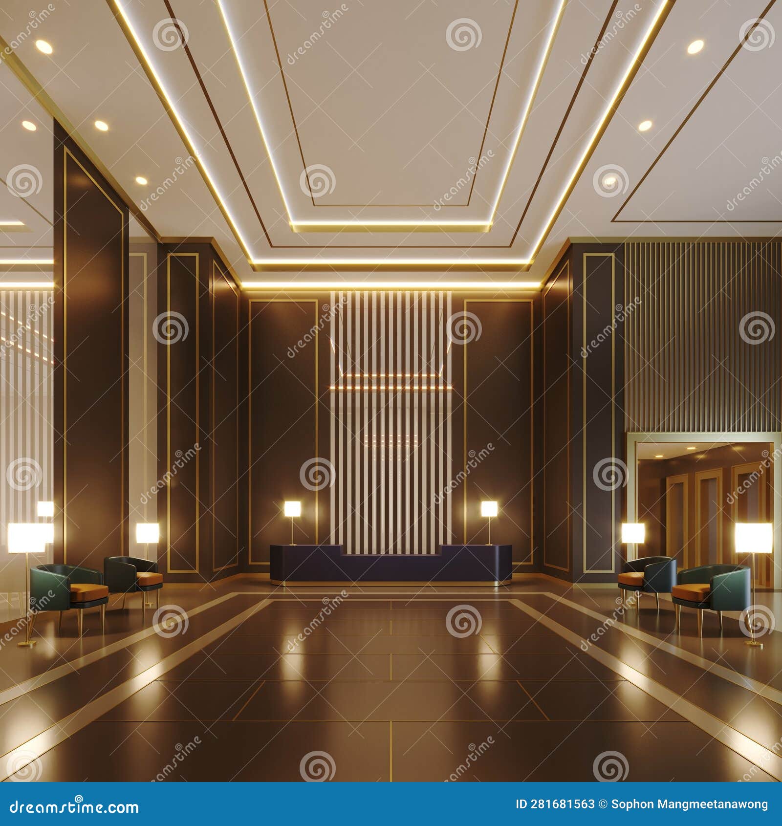 3D Rendering Luxury Reception Lobby Perspective Stock Illustration ...