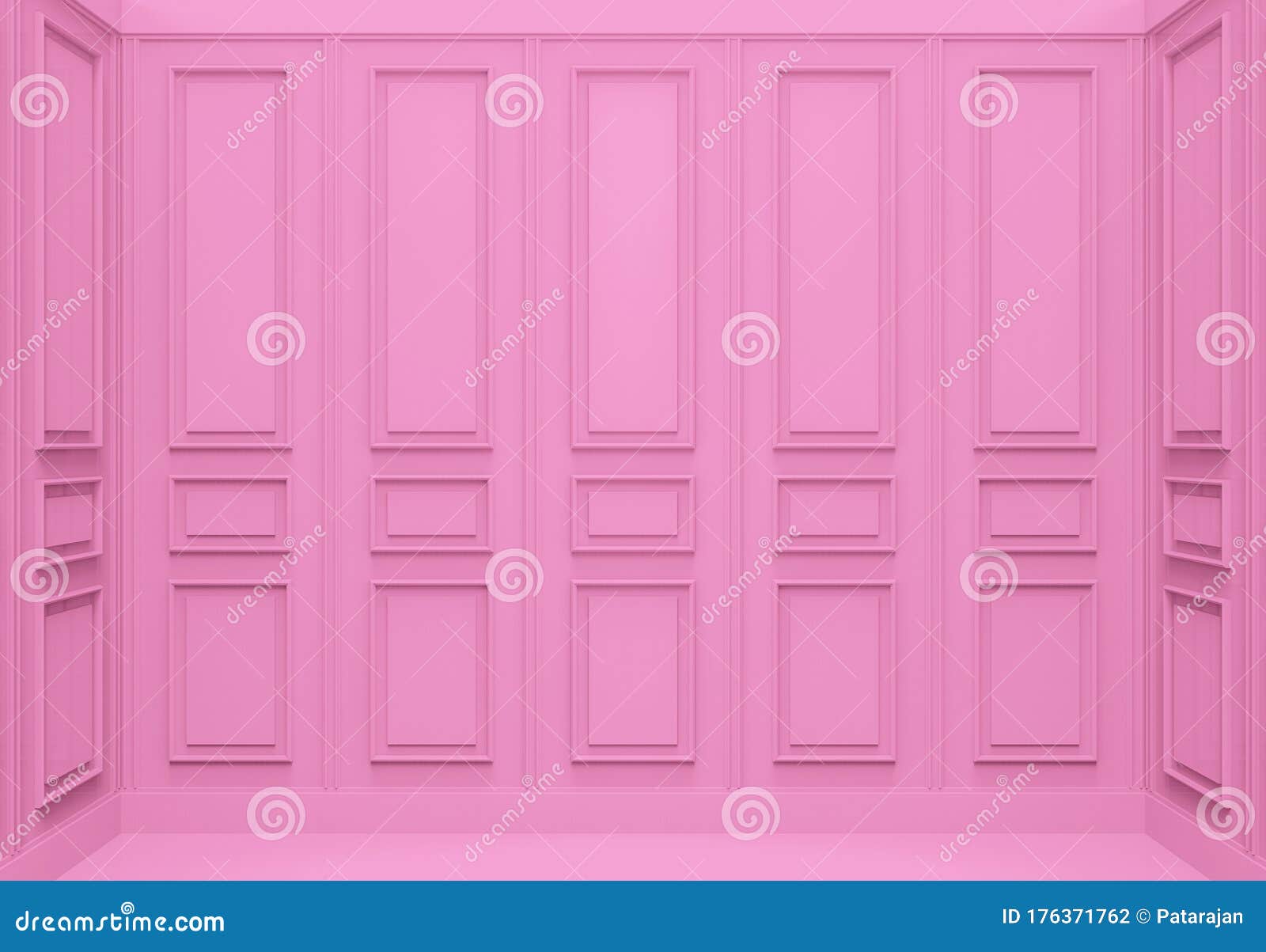 3d Rendering. Luxury Sweet Soft Pink Classical Pattern Wood Wall Corner ...
