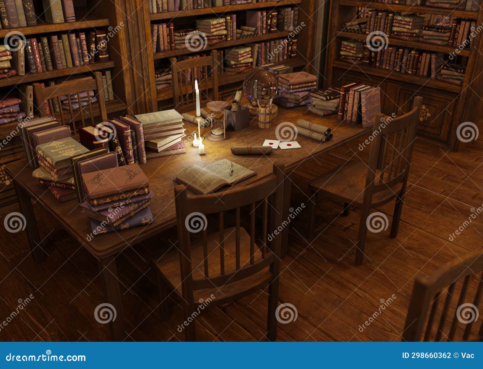 Magic Library. Wizards School Cartoon Interior Bookstore Bookcase With ...