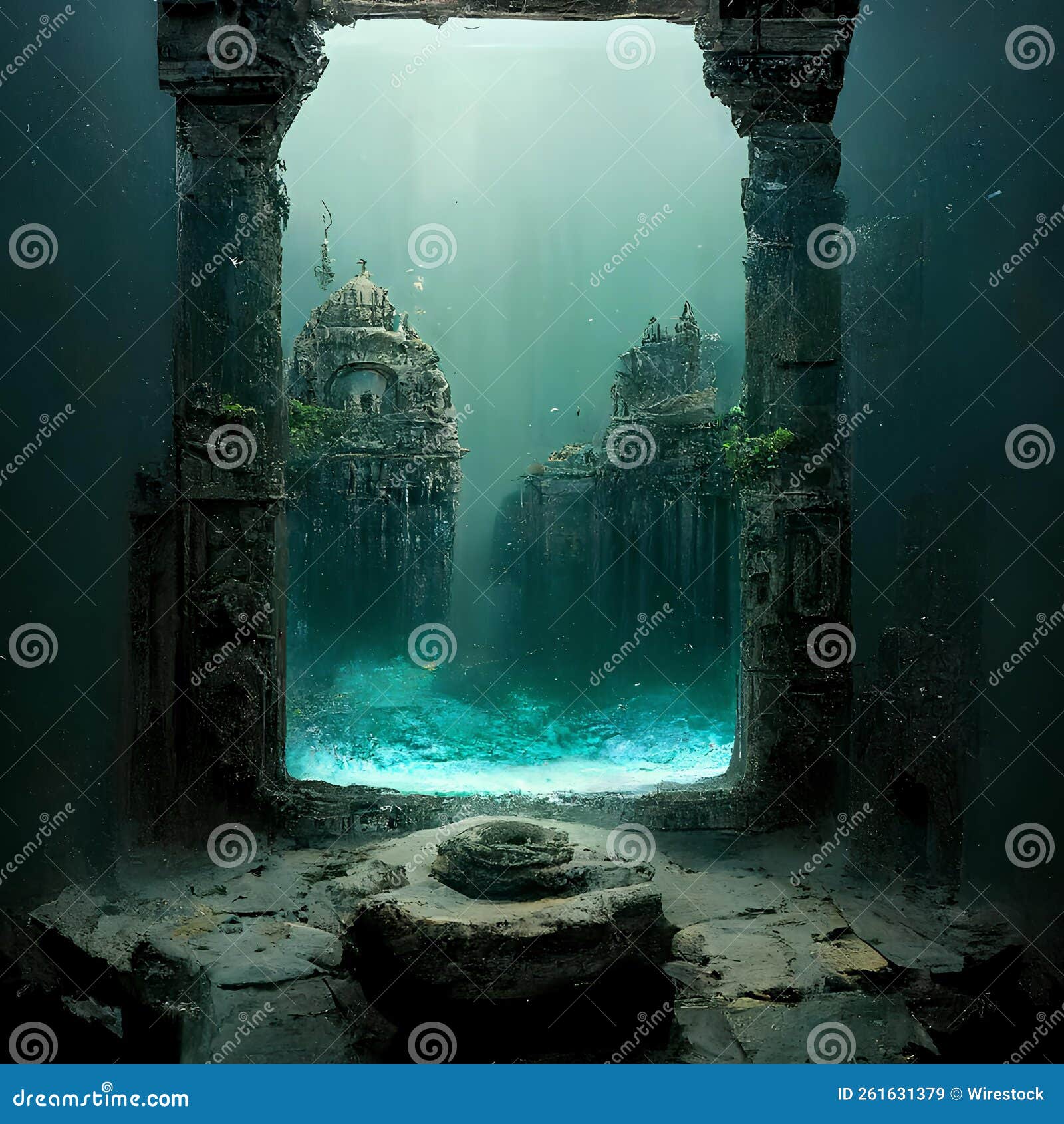 3D Rendering of the Magical Underwater Ruins Stock Illustration ...