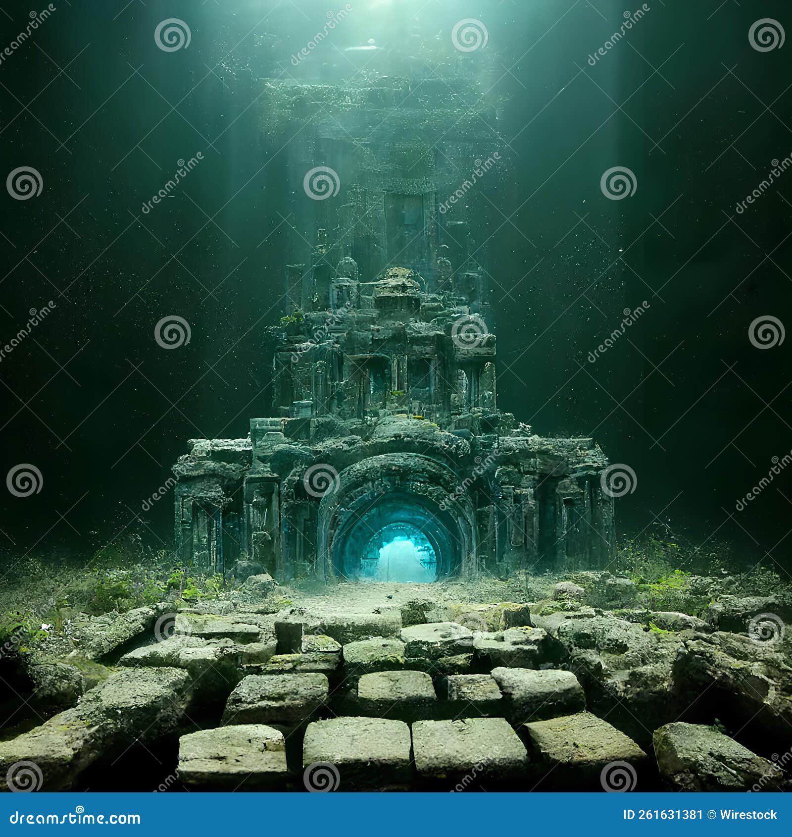 3D Rendering of the Magical Underwater Ruins Stock Illustration ...