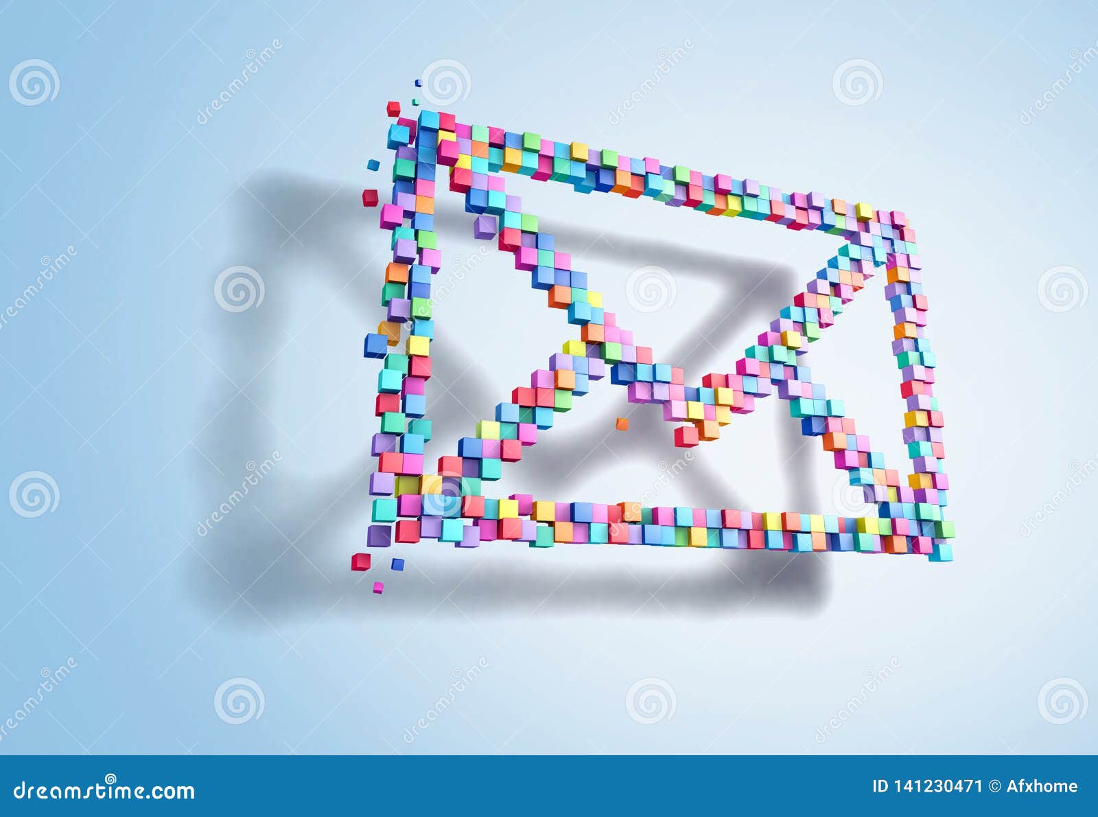 3D Rendering Mail Icons Colorful Pixel on Wall. Patch Inside for Cubes ...