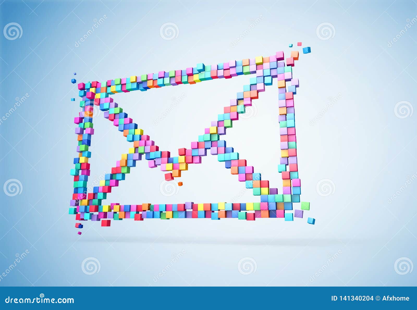 3D Rendering Mail Icons Colorful Pixel on Wall. Patch Inside for Cubes ...