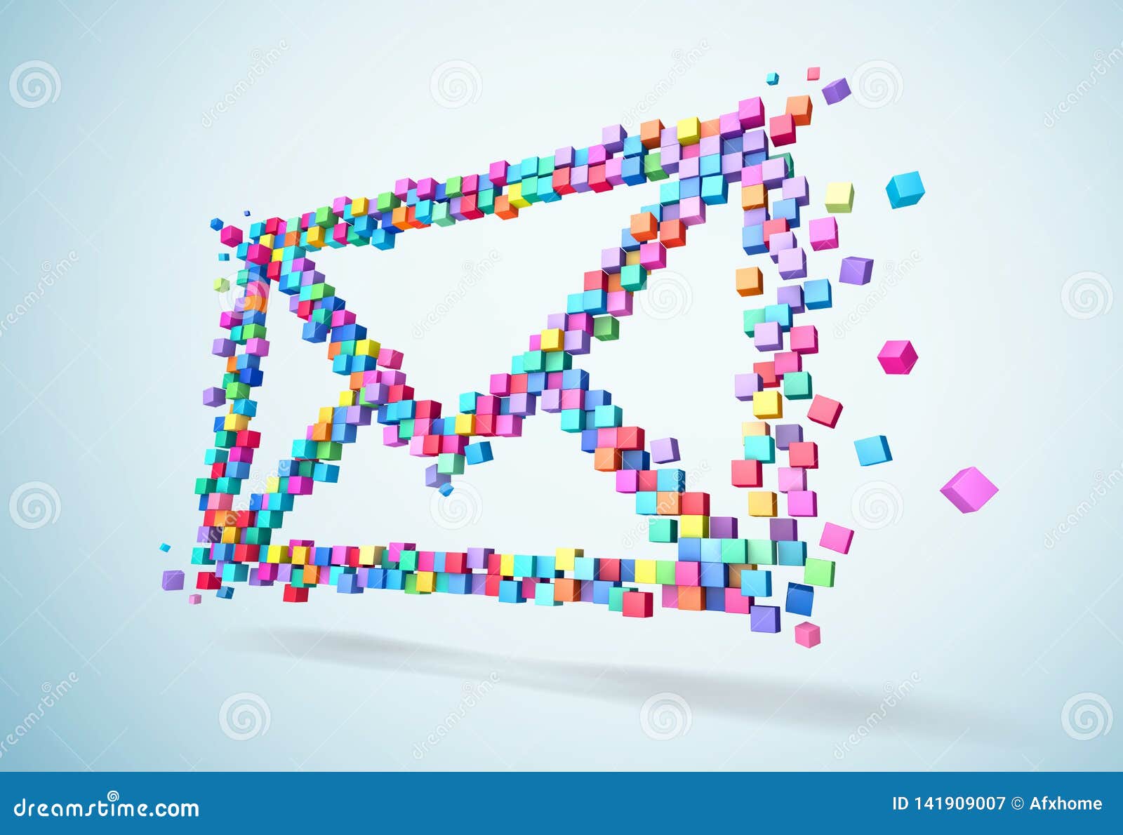 3D Rendering Mail Icons Colorful Pixel on Wall. Path Inside for Cubes ...