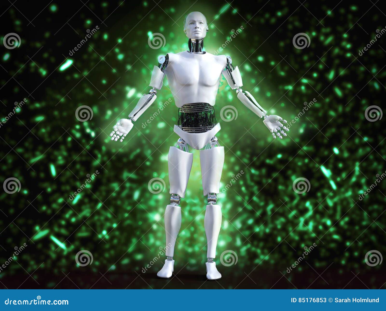3D Rendering of Male Robot with Bokeh Light Effect. Stock Illustration ...