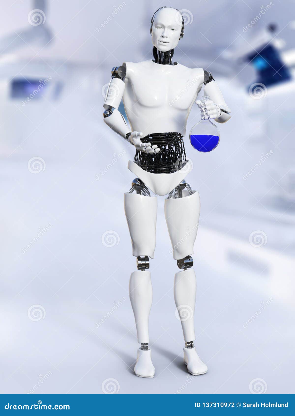 3D Rendering of Male Robot Doing a Science Experiment Stock ...
