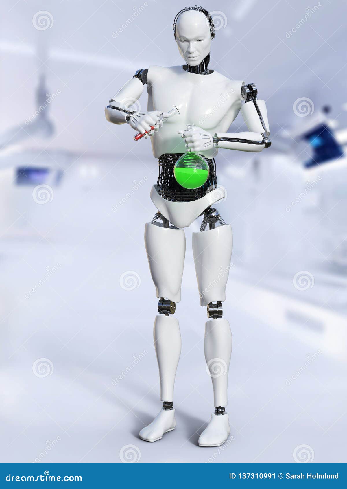 3D Rendering of Male Robot Doing a Science Experiment Stock ...