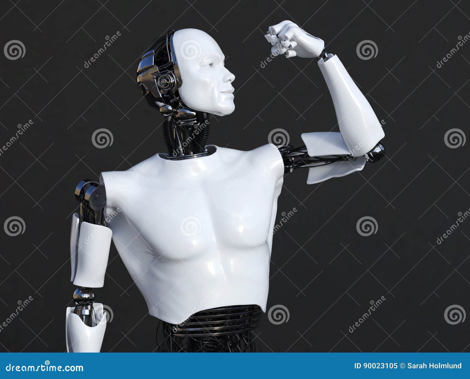 3D Rendering of Male Robot Flexing His Bicep Muscle. Stock Illustration ...