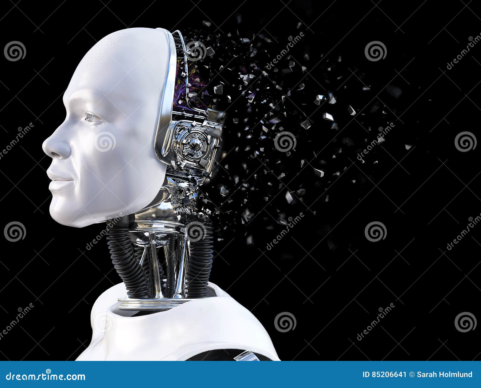 3D Rendering of Male Robot Head that Shatters. Stock Illustration ...