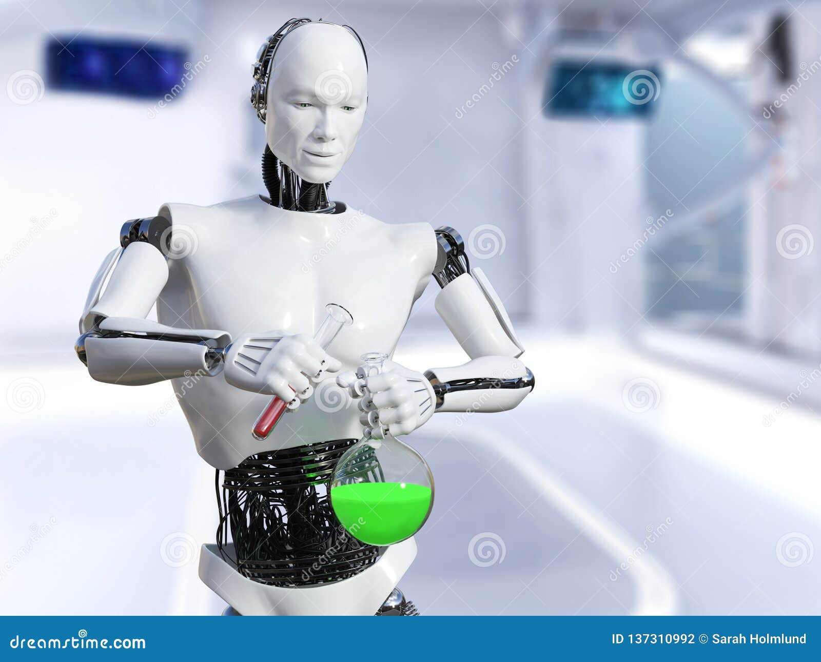 3D Rendering of Male Robot Doing a Science Experiment Stock ...