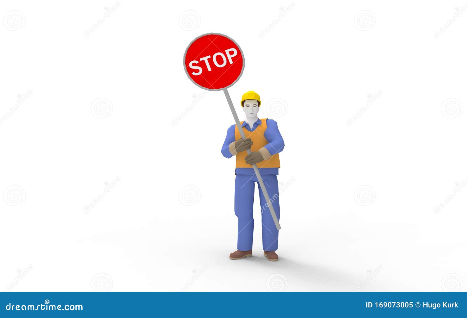 3d Rendering of a Man Holding a Stop Sign Isolated in White Background ...