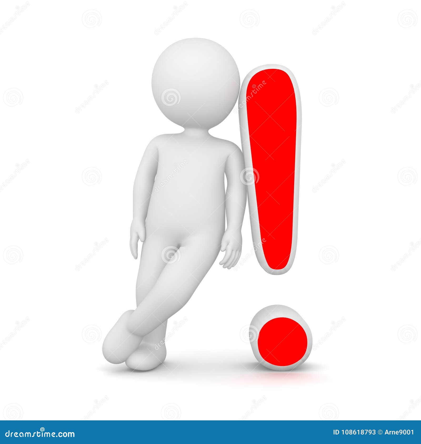 3D Rendering of a Man Leaning on a Red Exclamation Mark Stock ...