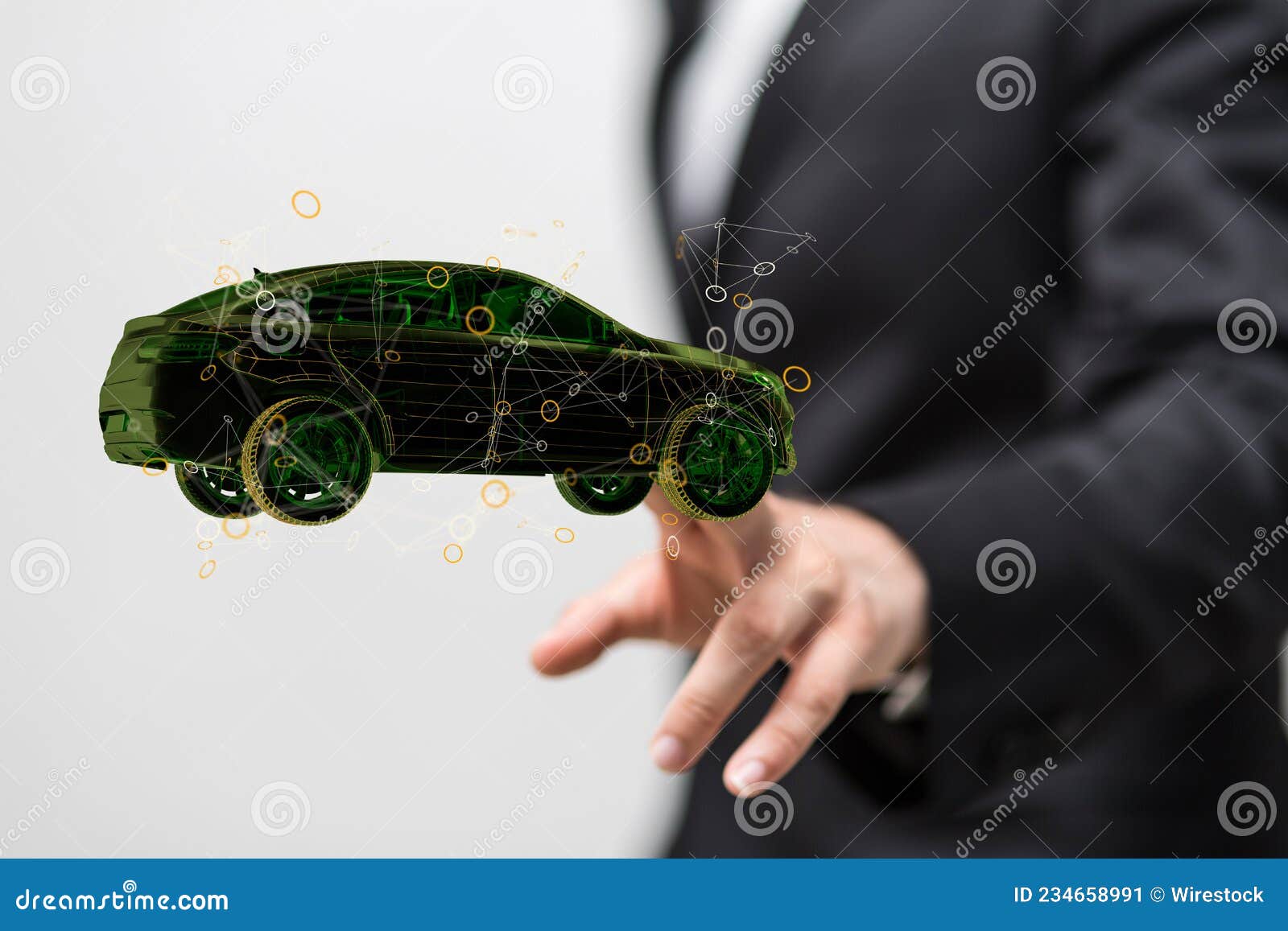 3D Rendering of a Man Pointing at an Autonomous Driving Electric Car ...