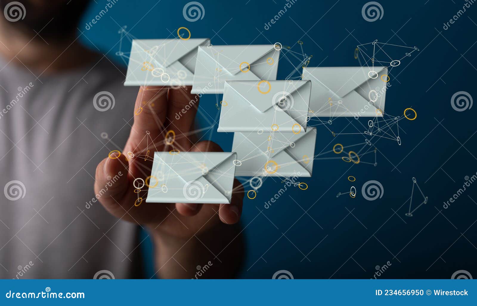 Floating Email Icons On Blue Gradient Background, Symbolizing Digital ...