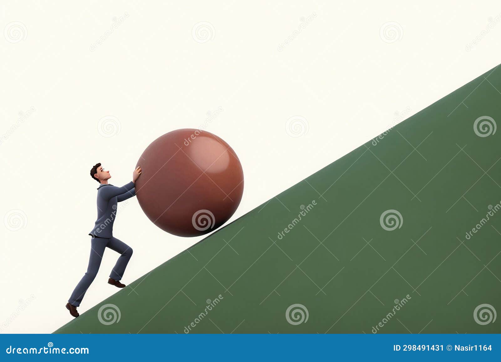 3D Rendering of a Man Pushing a Massive Ball Upward with Determined ...