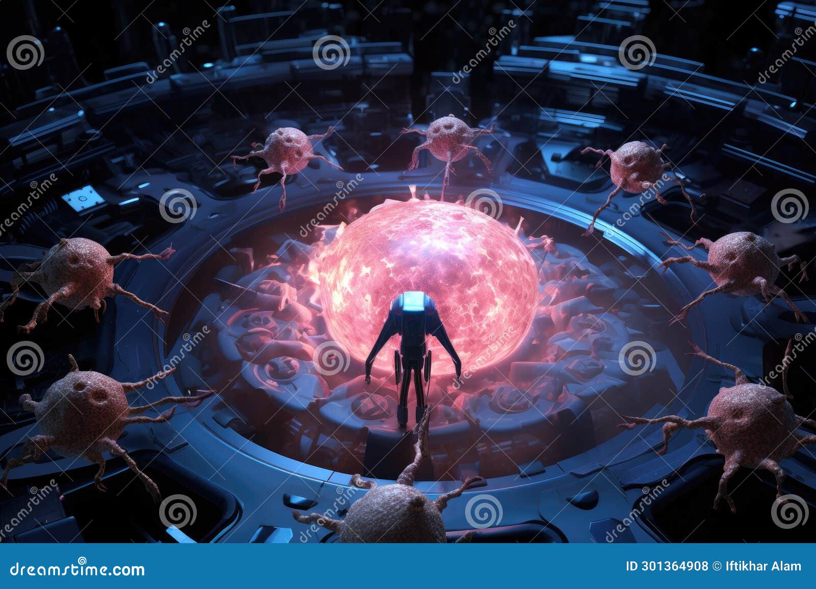 3D Rendering of a Man with a Robot Inside an Alien Planet, an Advanced ...