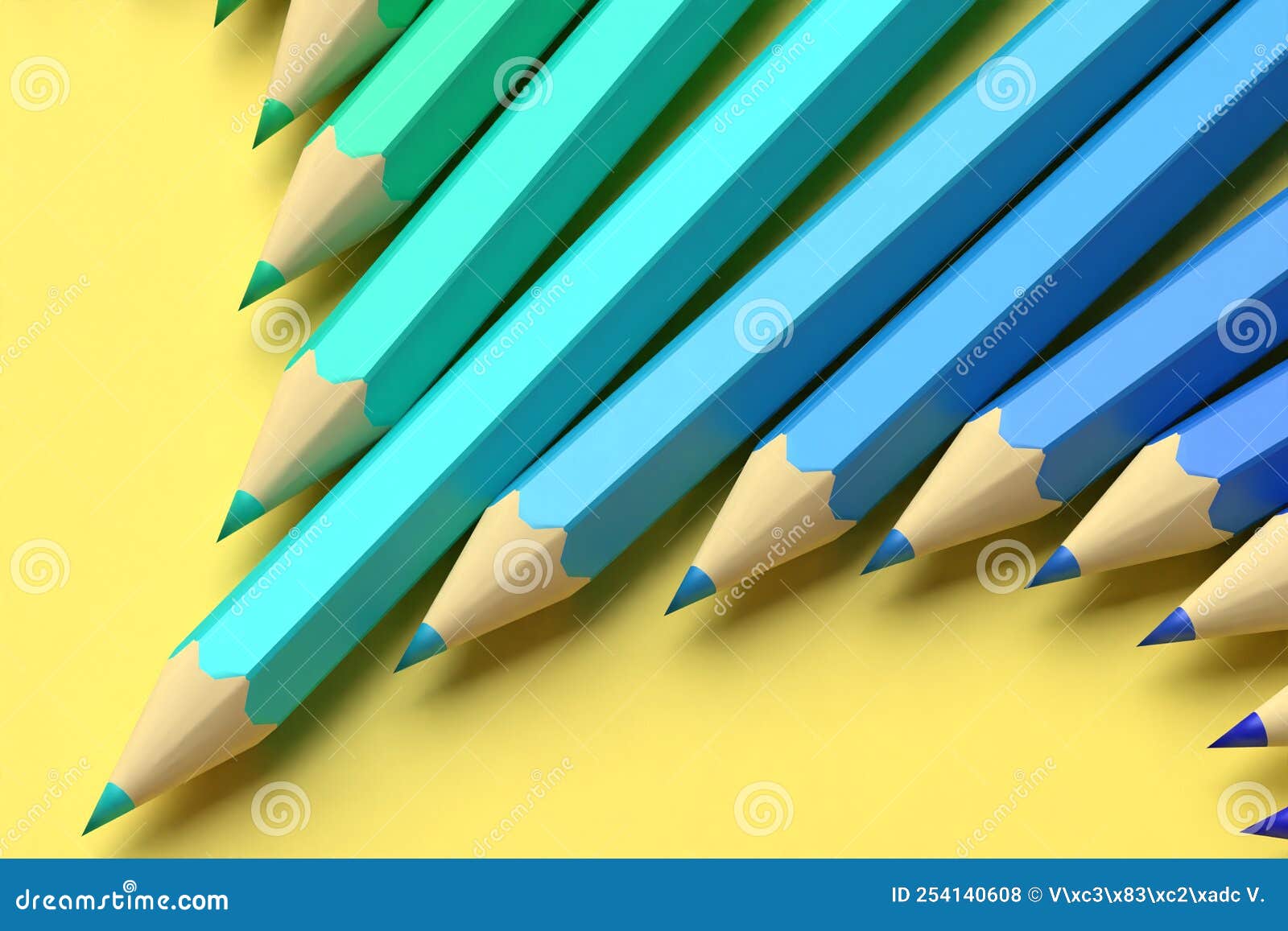 3d Rendering of Many Blue Pencils on a Yellow Background Stock ...