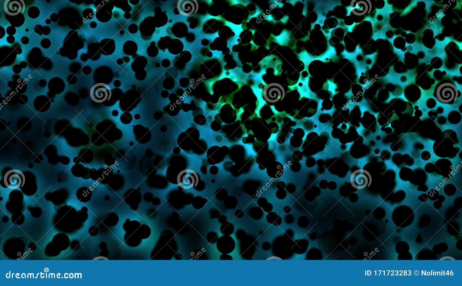 3D Rendering of Many Dark Round Particles in a Space. Computer ...