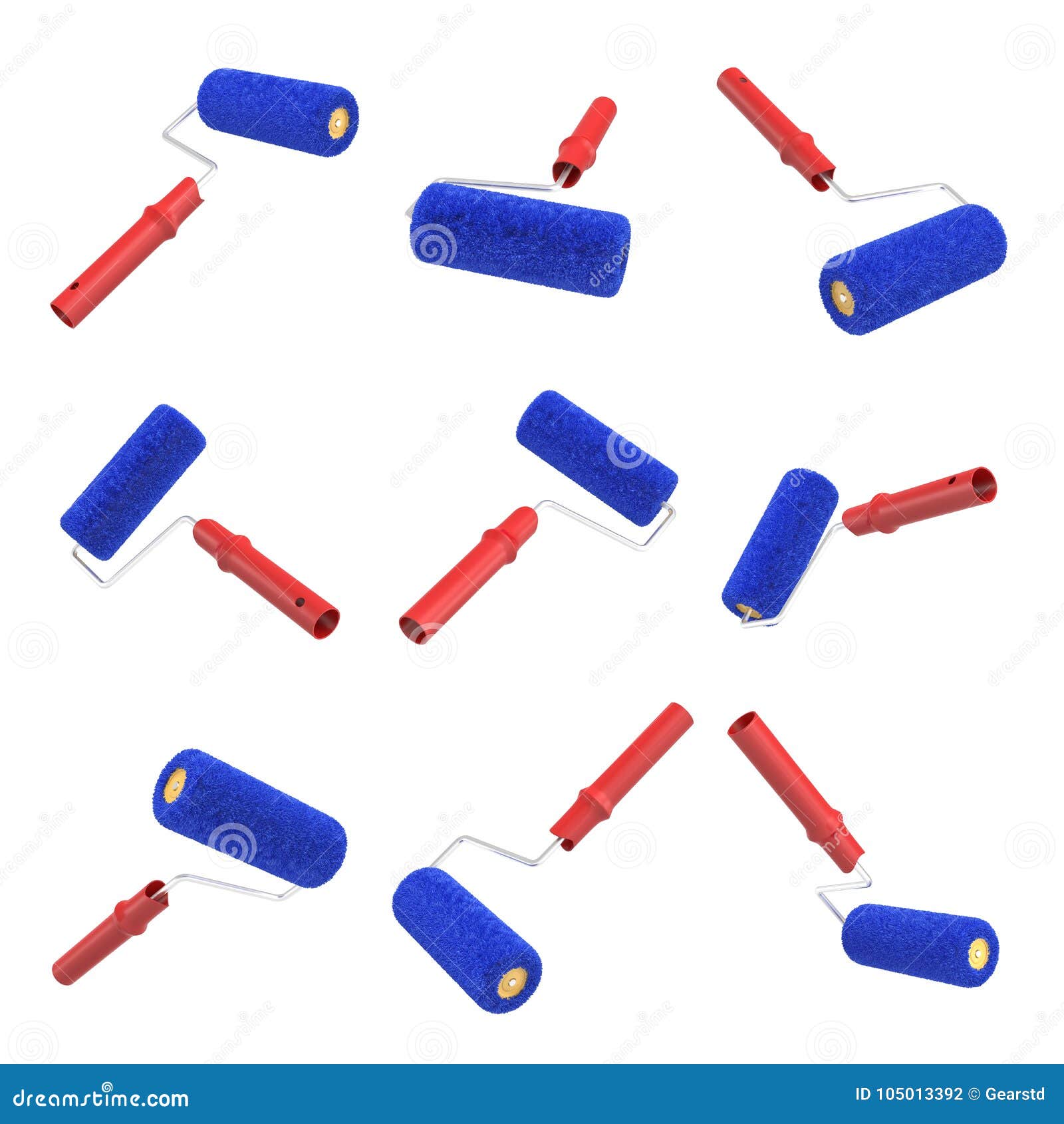 3d Rendering of a Many Paint Rollers in Different Angles Hanging on a ...