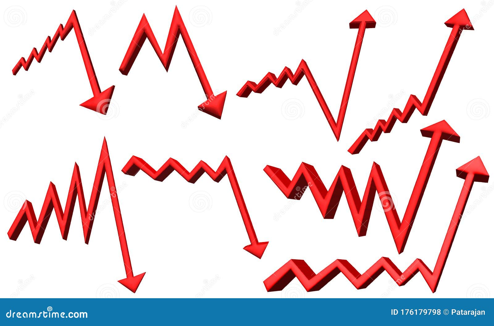 3d Rendering. Many Type of Financial Arrow Chart Graphs Set Collection ...