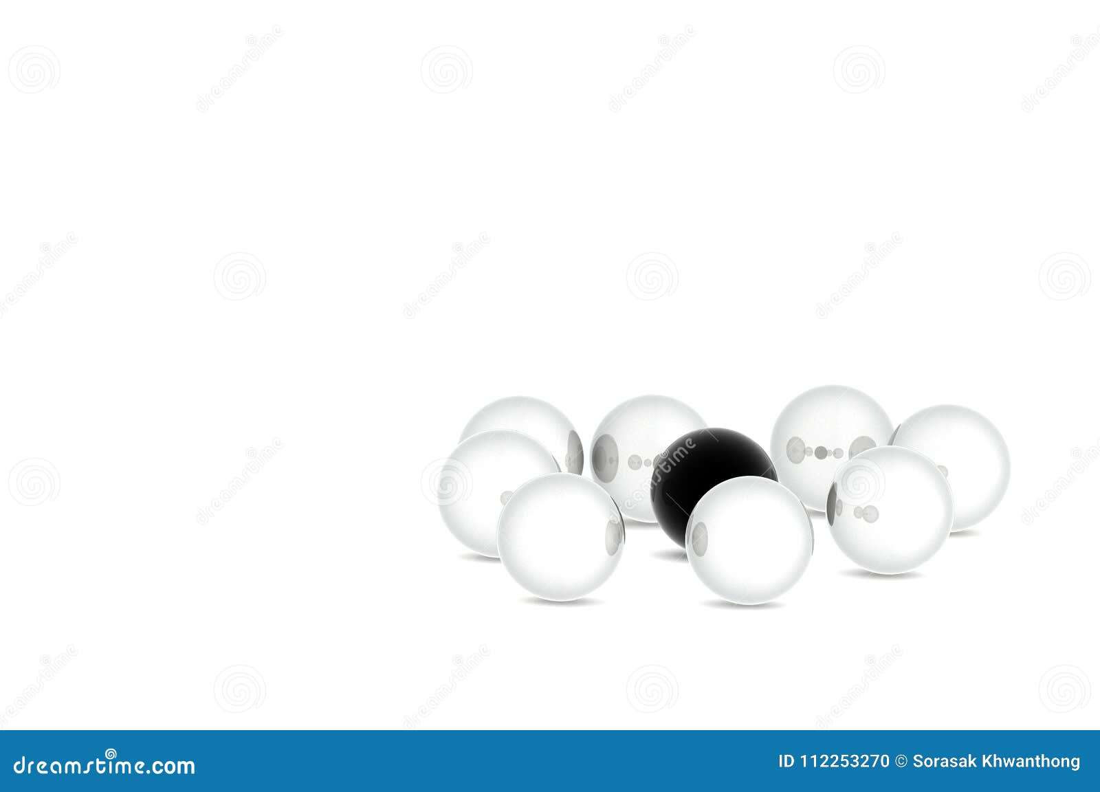 3D Rendering Many White Ball and Black One Black Ball on White ...