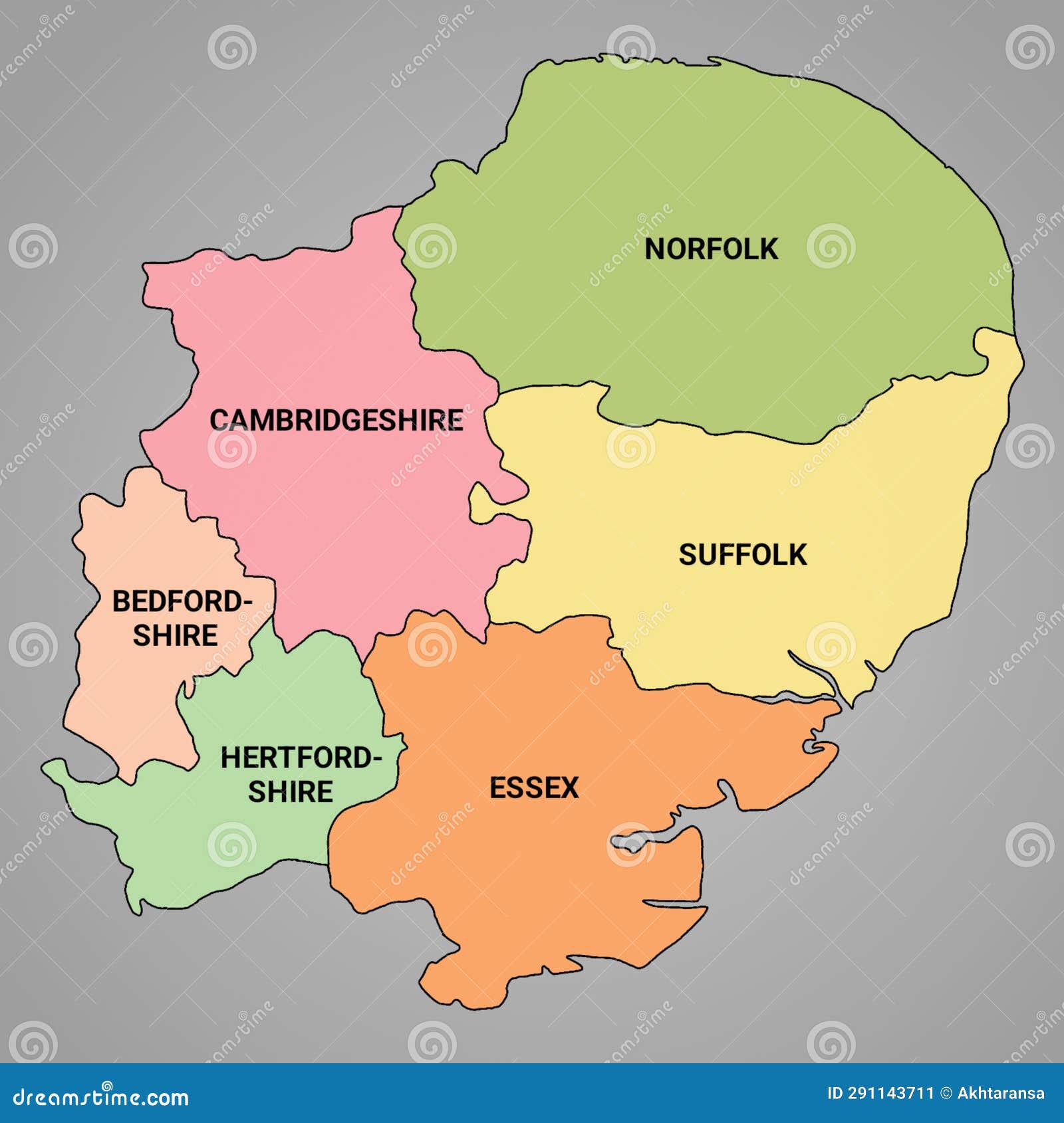 3d Rendering Map of East of England is a Region of England, with ...