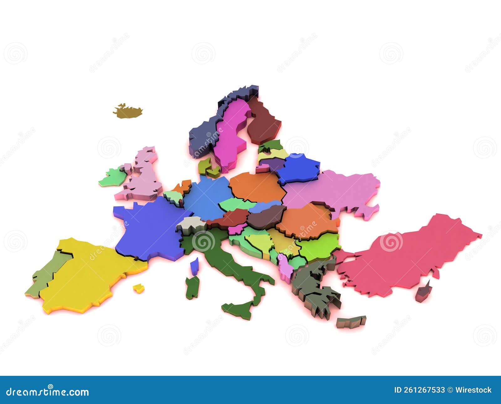 3d Rendering of a Map of Europe in Bright Colors Stock Illustration ...