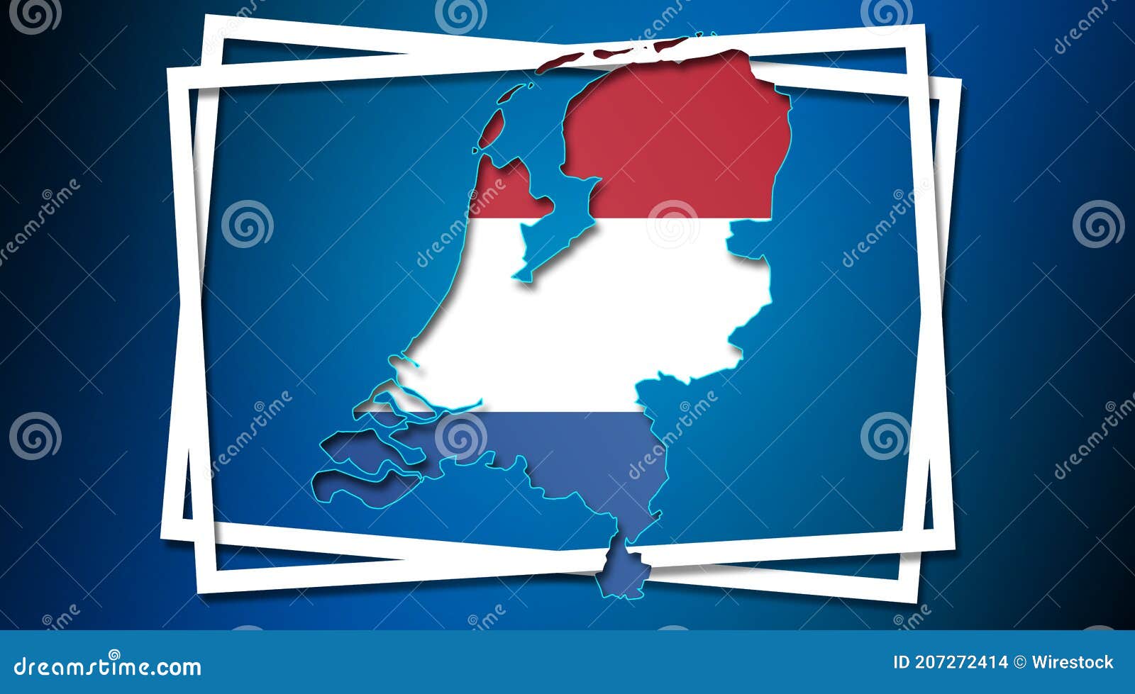 3D Rendering of a Map of Netherlands Land Border with a Flag in White ...