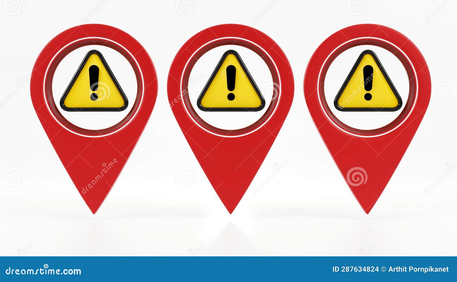 3D Rendering of Map Pointer with Exclamation Icon, Caution Navigation ...
