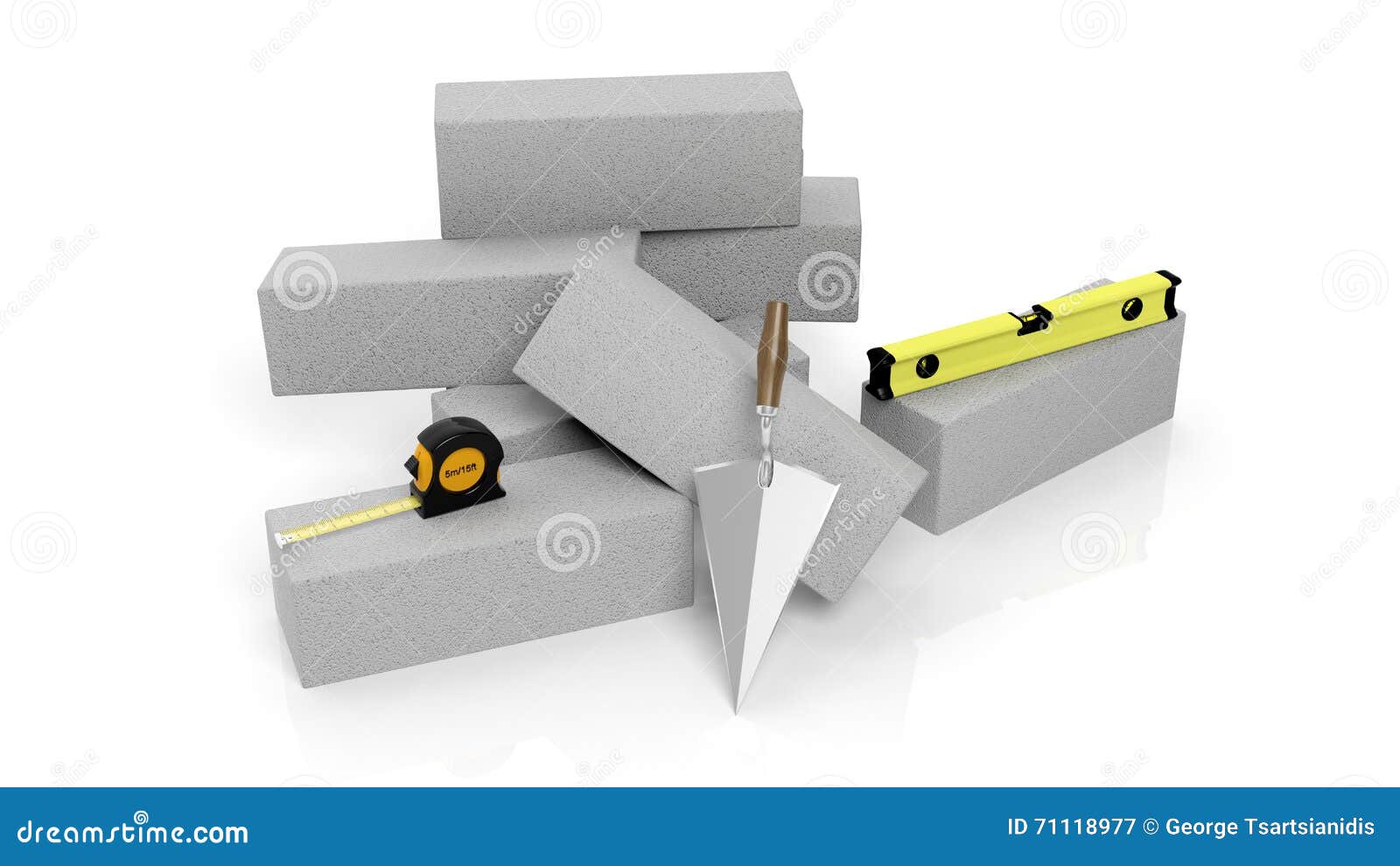 3D Rendering Of Masonry Tools And Bricks Royalty-Free Stock Photo ...