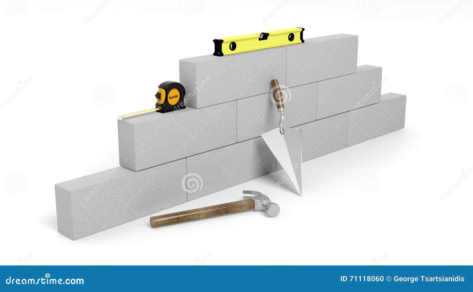 3D Rendering Of Masonry Tools And Bricks Stock Photography ...