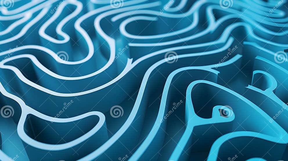 Abstract Background of a Curved Maze in Cyan Colors. 3D Render Stock ...