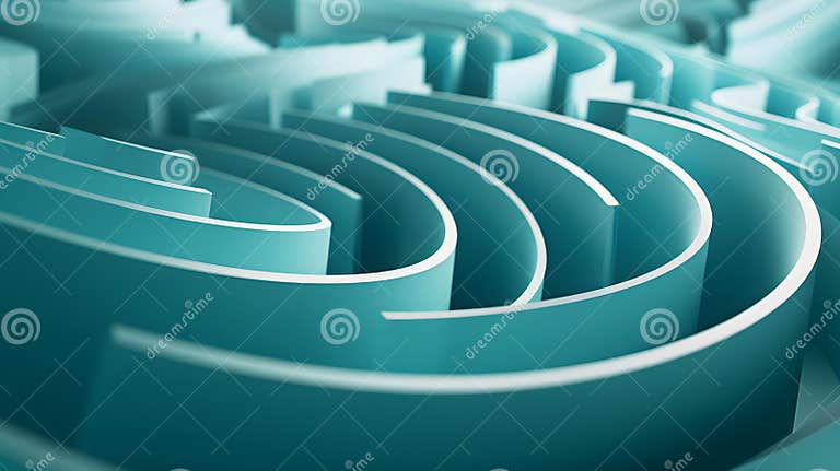 Abstract Background of a Curved Maze in Cyan Colors. 3D Render Stock ...