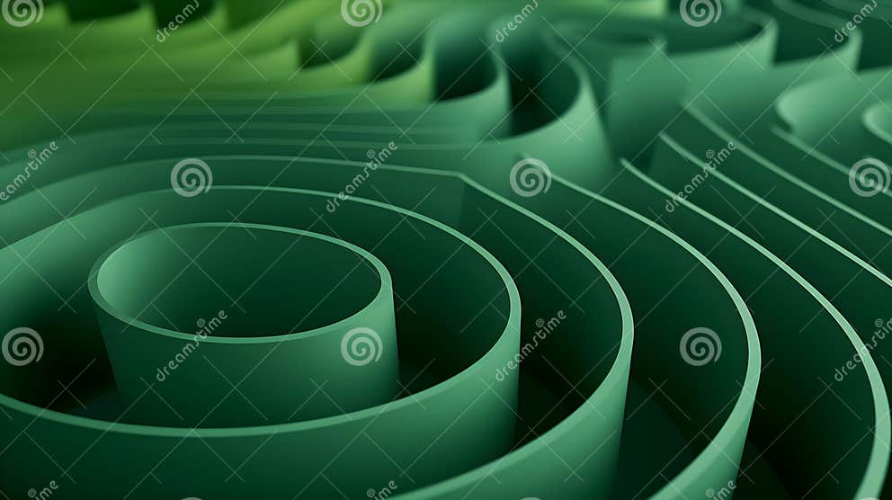 Abstract Background of a Curved Maze in Dark Green Colors. 3D Render ...