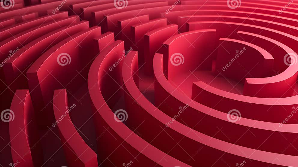 Abstract Background of a Curved Maze in Red Colors. 3D Render Stock ...