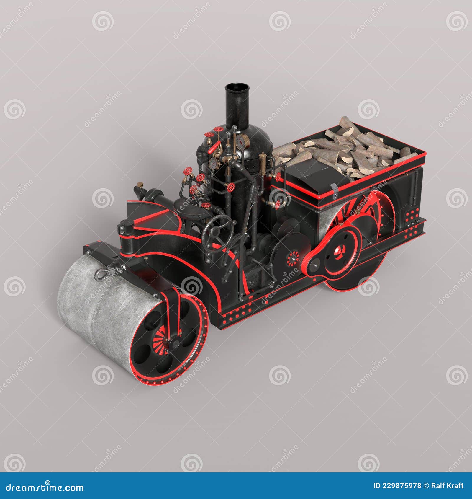 3D-illustration of a Victorian Steampunk Steamroller. Isolated ...