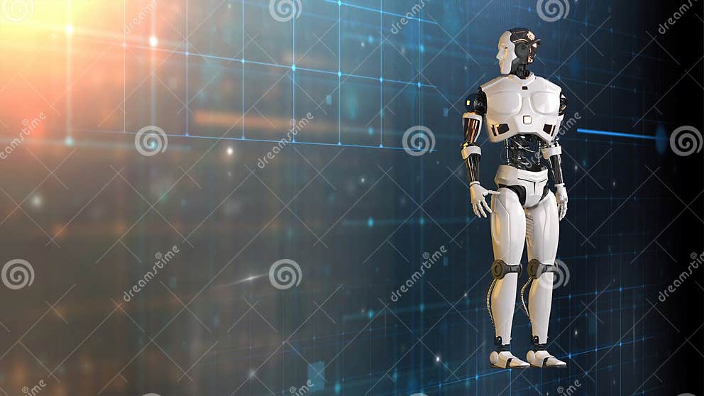 3d Rendering of Mechanical Minds, AI Robots Amid a Web of Complex Algorithms, Deciphering the ...