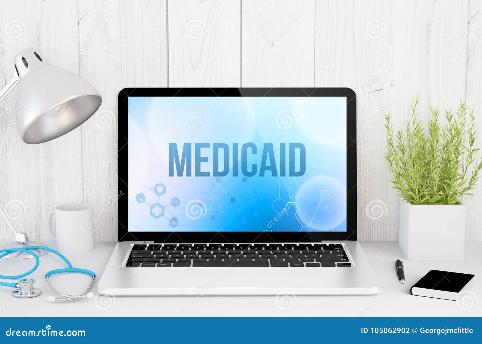Medical Desktop Computer with Medicaid on Screen Stock Photo - Image of ...